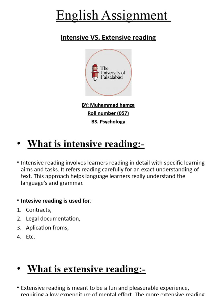 English Assignment: Intensive VS. Extensive Reading | PDF | Learning | Human Communication