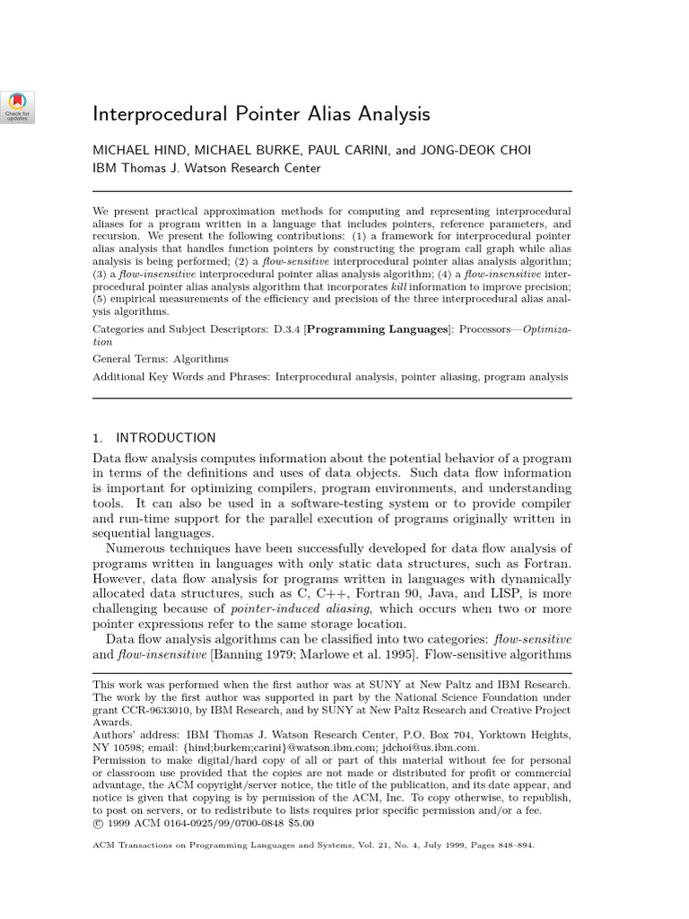 Interprocedural Pointer Alias Analysis Pdf Pointer Computer Programming Programming 2252