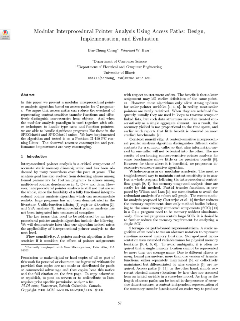 Modular Interprocedural Pointer Analysis Using Access Paths - Design ... Modular Interprocedural Pointer Analysis Using Access Paths - Design ...