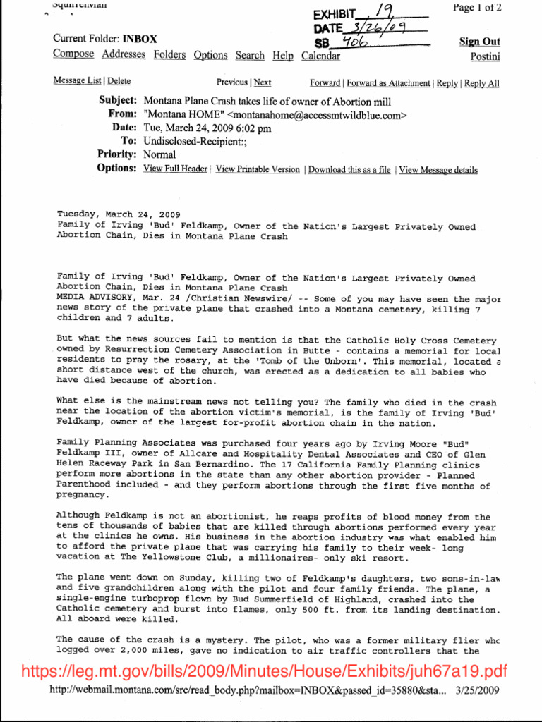 23NOV23. Irving Bud Feldkamp Morreram 2 Filhas e 5 Netos Aborto | PDF