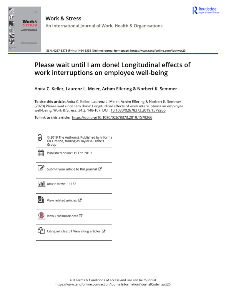 Please Wait Until I Am Done Longitudinal Effects of Work Interruptions ...