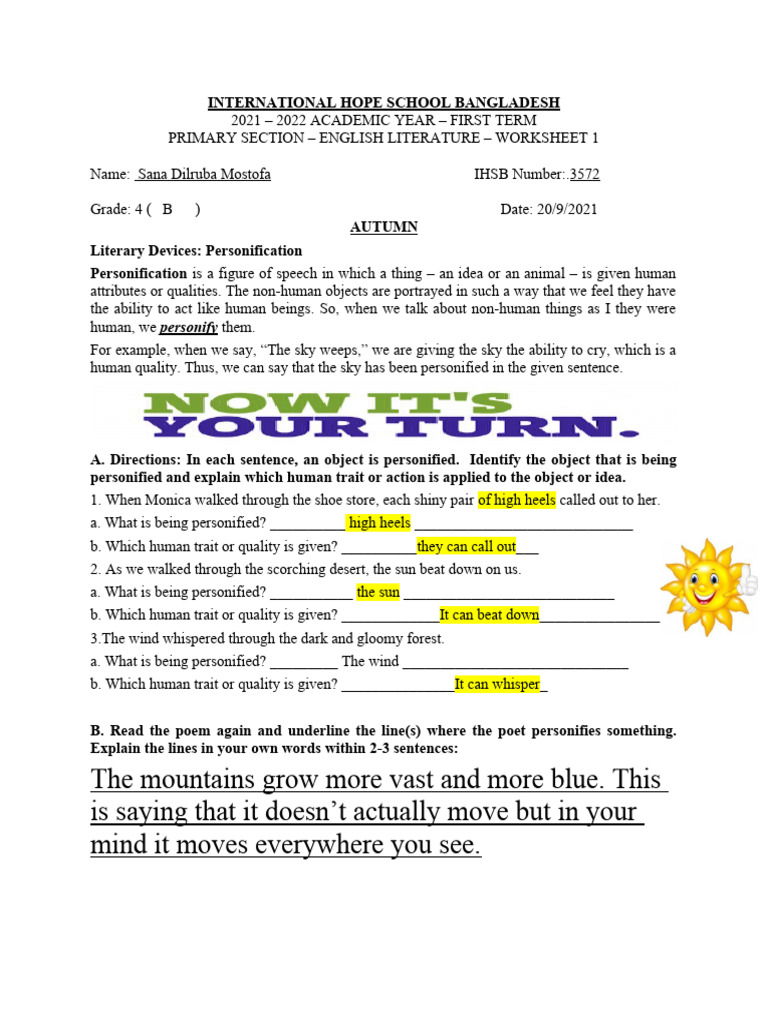 Autumn - Worksheet 1 and 2 | PDF | Anthropomorphism | Poetry