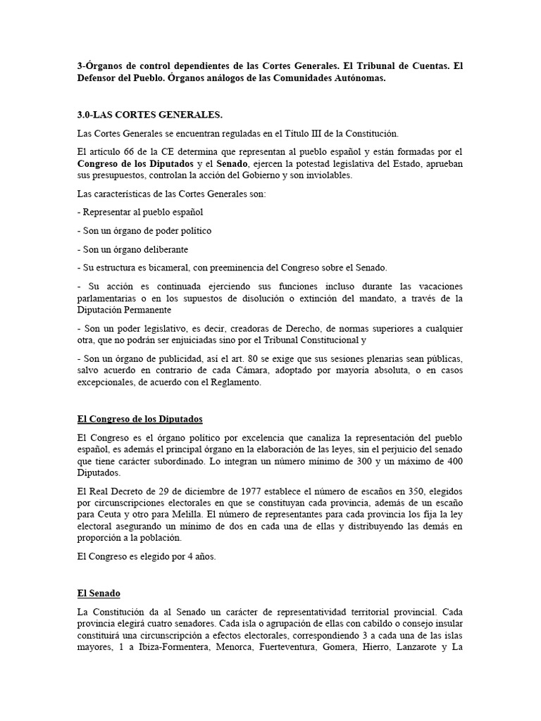 Funciones y Estructura de las Cortes Generales | PDF | Cortes Generales ...