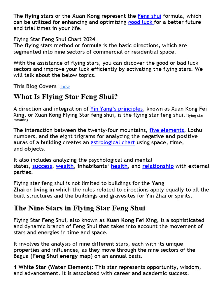 Complete Analysis of Flying Star Feng Shui Chart | PDF