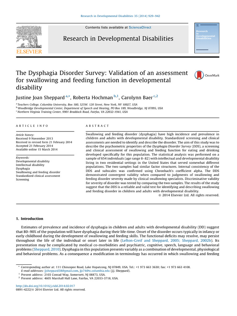 Dysphagia Assessment for DD | PDF | Mental Disorder | Medical Specialties
