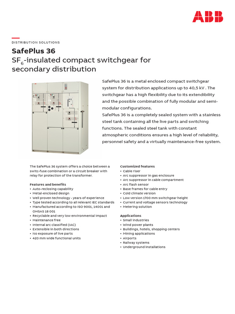 SafePlus 36kV Flyer 05.2018 | PDF | Electricity | Electrical Engineering