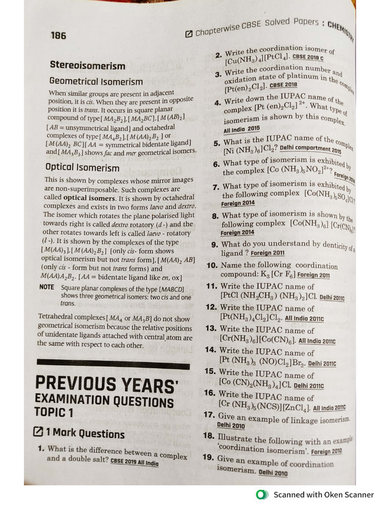PYQ Coordination Compound | PDF