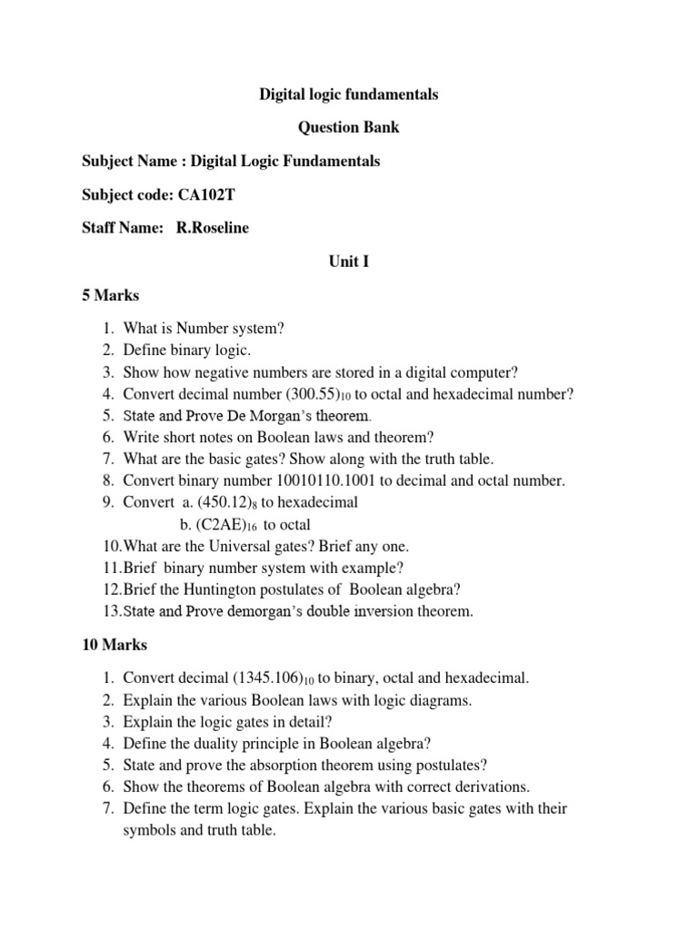CA102T (1) Digital Electronics | PDF | Teaching Mathematics | Boolean Algebra