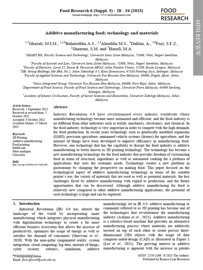 Additive Manufacturing in Food Production | PDF | 3 D Printing | Extrusion