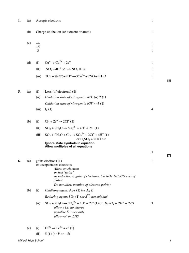 Exam Questions Redox and Groups 2 and 7 Ms | PDF | Chlorine | Redox