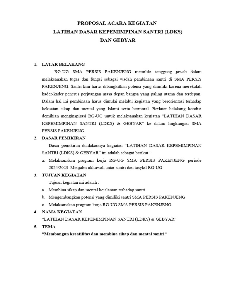 Proposal Kegiatan GEBYAR & LDKS 2023 - 032707 | PDF