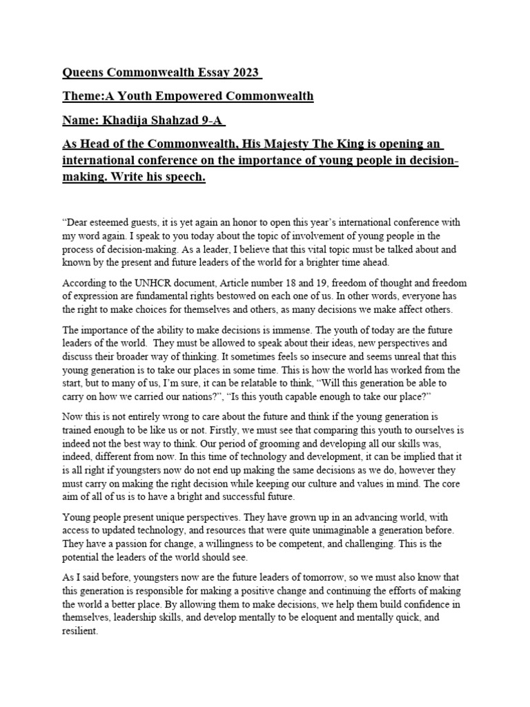 Queens Commonwealth Essay 2023 | PDF | Decision Making | Knowledge