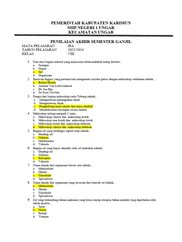 Soal Pas Ganjil Kelas 8 2023-2024 | PDF | Sains & Matematika | Dewasa Muda