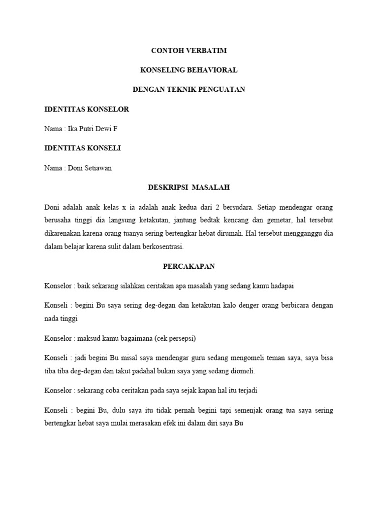 Contoh Verbatim Konseling Remaja | PDF