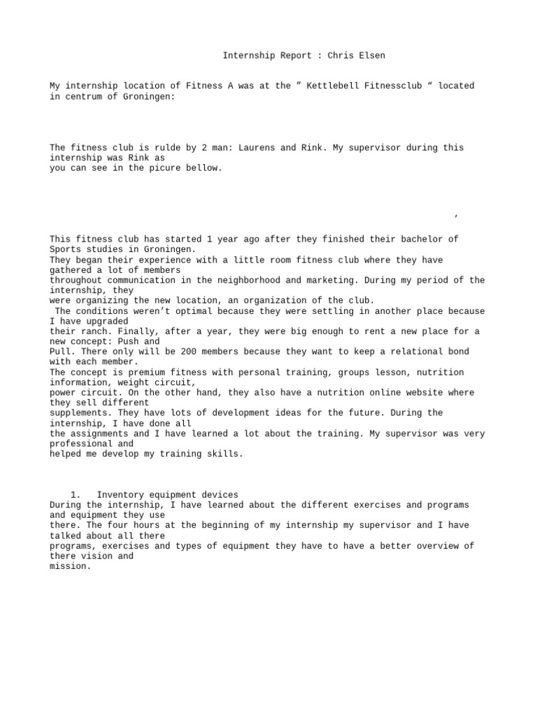 Internship Report | PDF | Physical Fitness | Physical Exercise