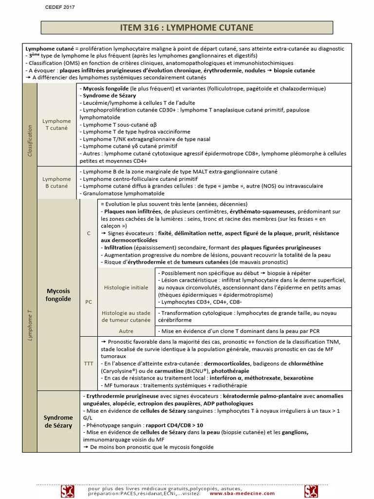 Lymphome cutané : classification et traitements | PDF | Spécialités ...