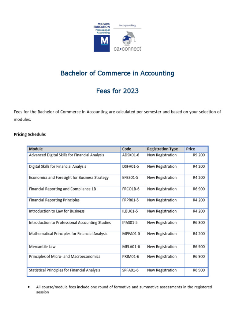 2023 BCom Accounting Fees Guide | PDF | Textbook | Fee