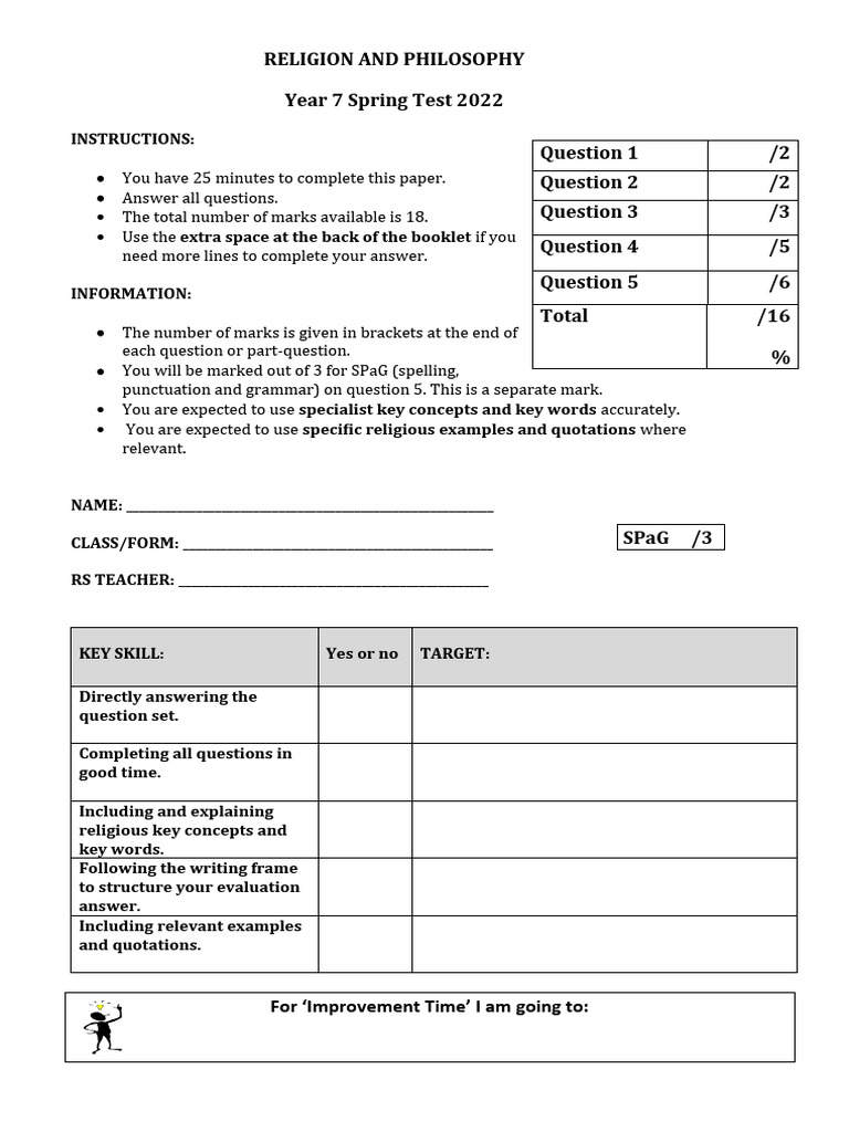 YEAR 7 Spring Assessment 2022 | PDF | Existence Of God | Question