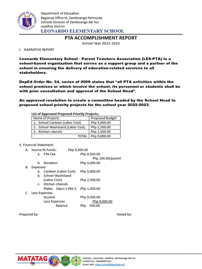 Narrative Report of Pta Accomplishment | Download Free PDF | The United ...