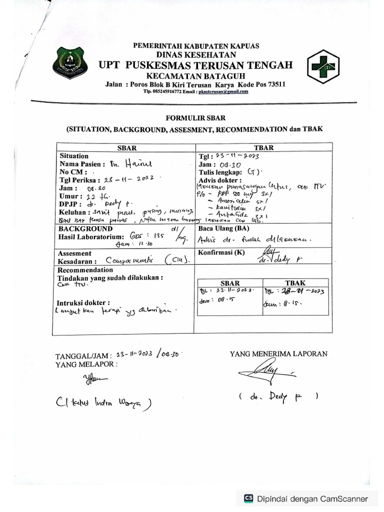 Bukti TBAK Danatau Bukti SBAR Yang Dimasukan Dalam Rekam Medis Pasien | PDF