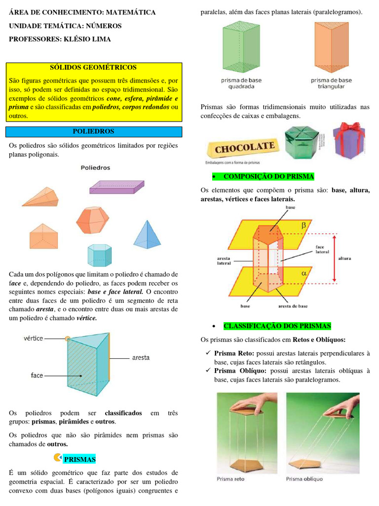 Sólidos Geométricos - Prismas e Pirâmides | Download grátis PDF | Geometria Euclidiana | Geometria
