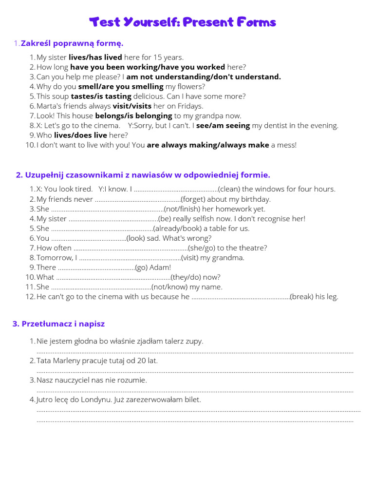 English Grammar Practice: Present Forms | PDF | Language Arts & Discipline