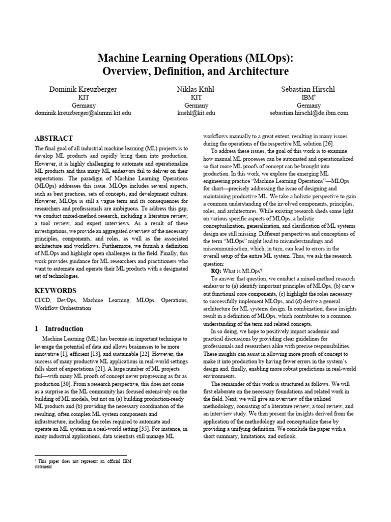 Machine Learning Operations (MLOps) - Overview, Definition, and Architecture | PDF | Software ...