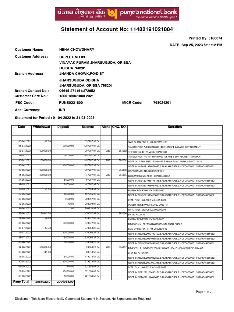 Punjab National Bank Statement | PDF | Banks | Economies
