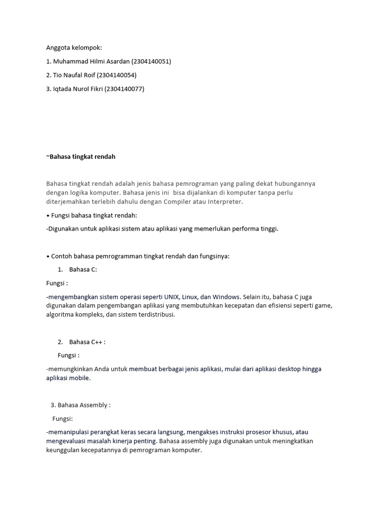 Tingkatan Bahasa Pemrograman | PDF