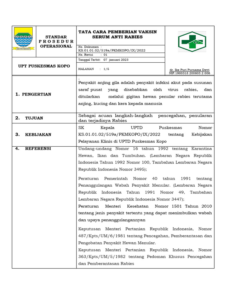 Sop Tatalaksana Vvaksin Rabies | PDF