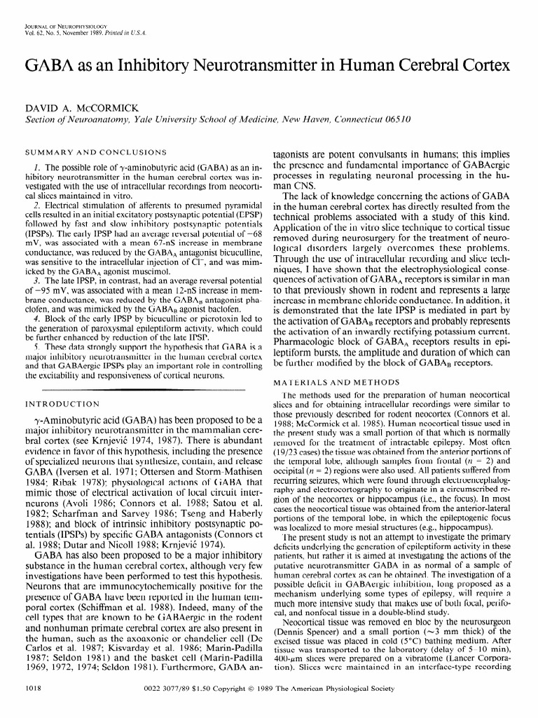 GABA As An Inhibitory Neurotransmitter I | PDF | Inhibitory ...