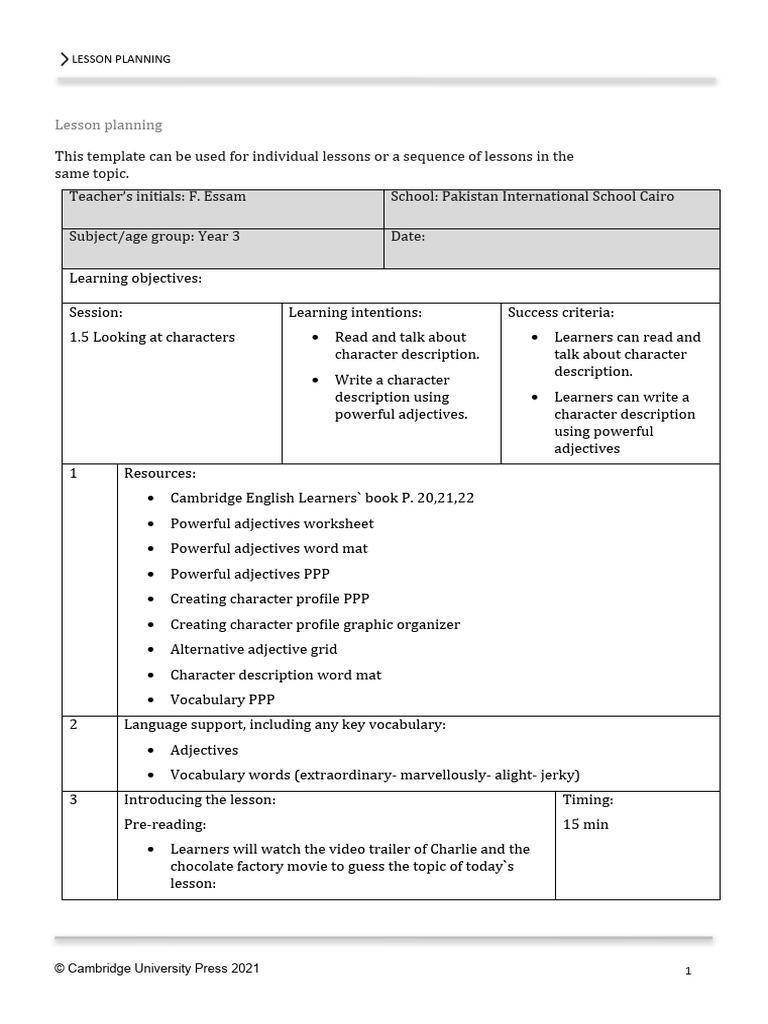 Lesson Plan Lesson 5 Cambridge English Book 3 | PDF | Learning | Human Communication