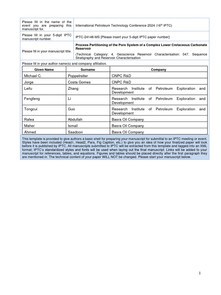2023 10 18 IPTC Manuscript Yamama | PDF | Petroleum Reservoir | Limestone