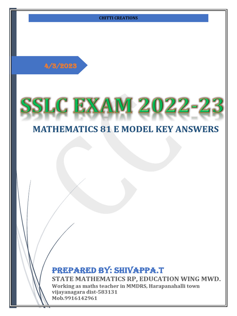 SSLC Board Exam 2023 - Maths Answer Key by Chiiti Creations | PDF ...