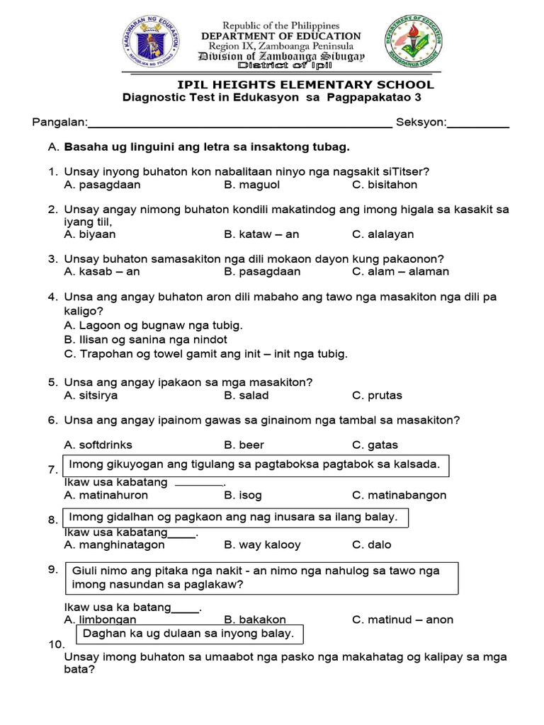 TEST QUESTIONS ESP 3 - Edited | PDF