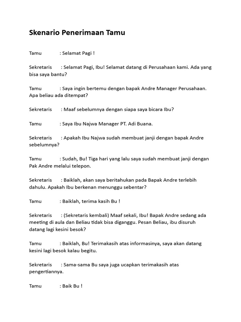 Skenario Penerimaan Tamu | PDF | Griya & Taman