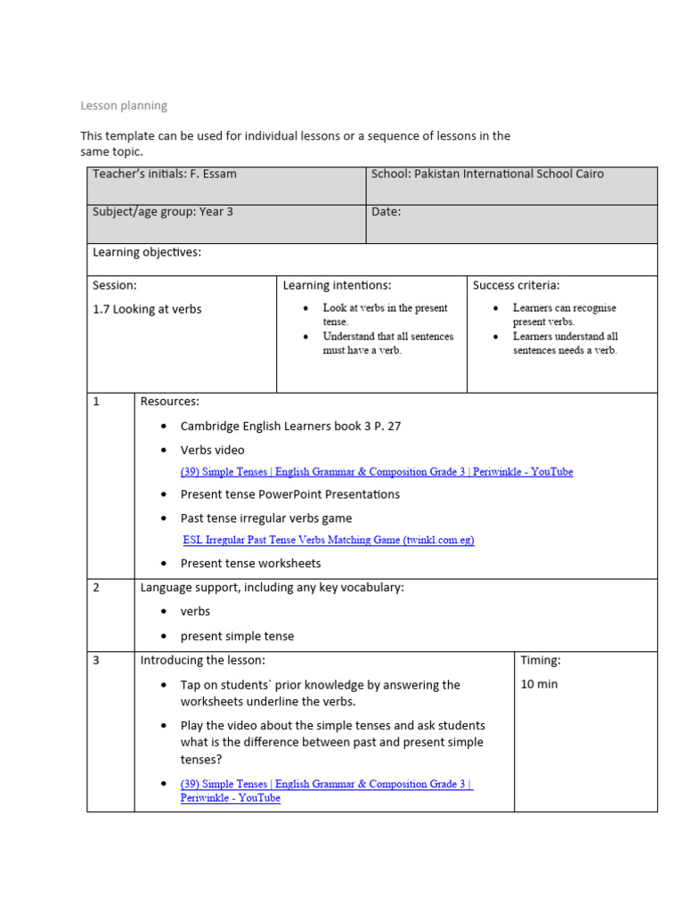 Lesson Plan 7 Present Simple Tense Cambridge English Book 3 | PDF ...