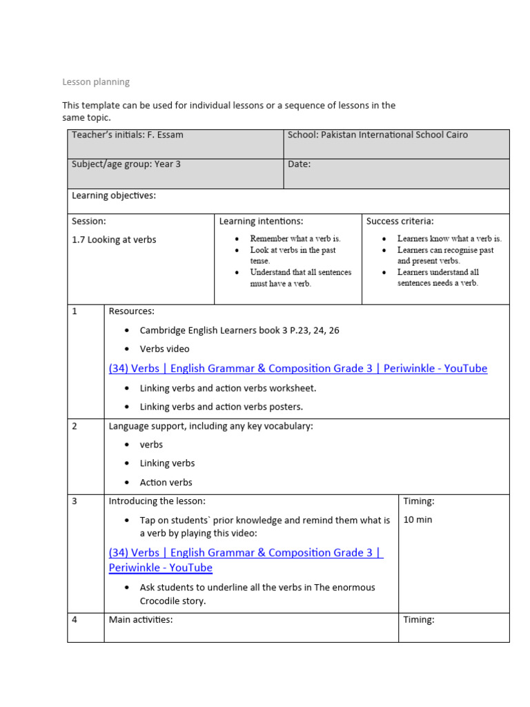 Lesson Plan 7 Cambridge English Book 3 | PDF | Verb | English Language