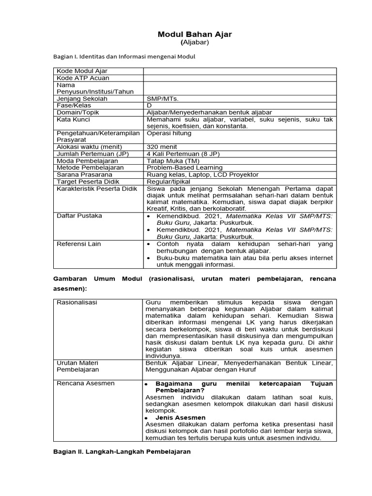Modul Ajar Bab 2.2 Menyederhanakan Bentuk Aljabar | PDF | Seni ...