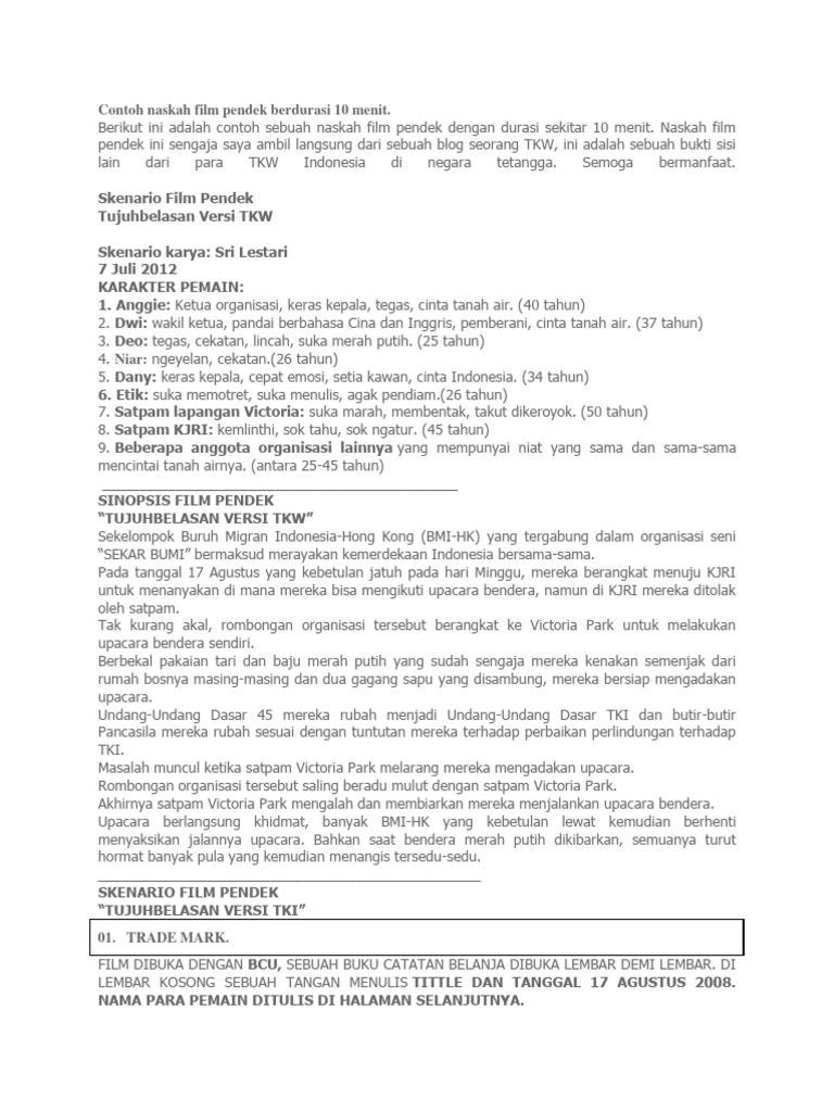 Toaz - Info Contoh Naskah Film Pendek Berdurasi 10 Menit PR | PDF
