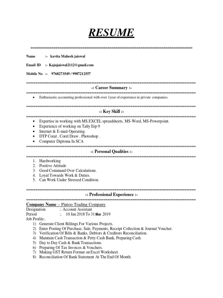 Updated CV Kavita | PDF | Invoice | Receipt