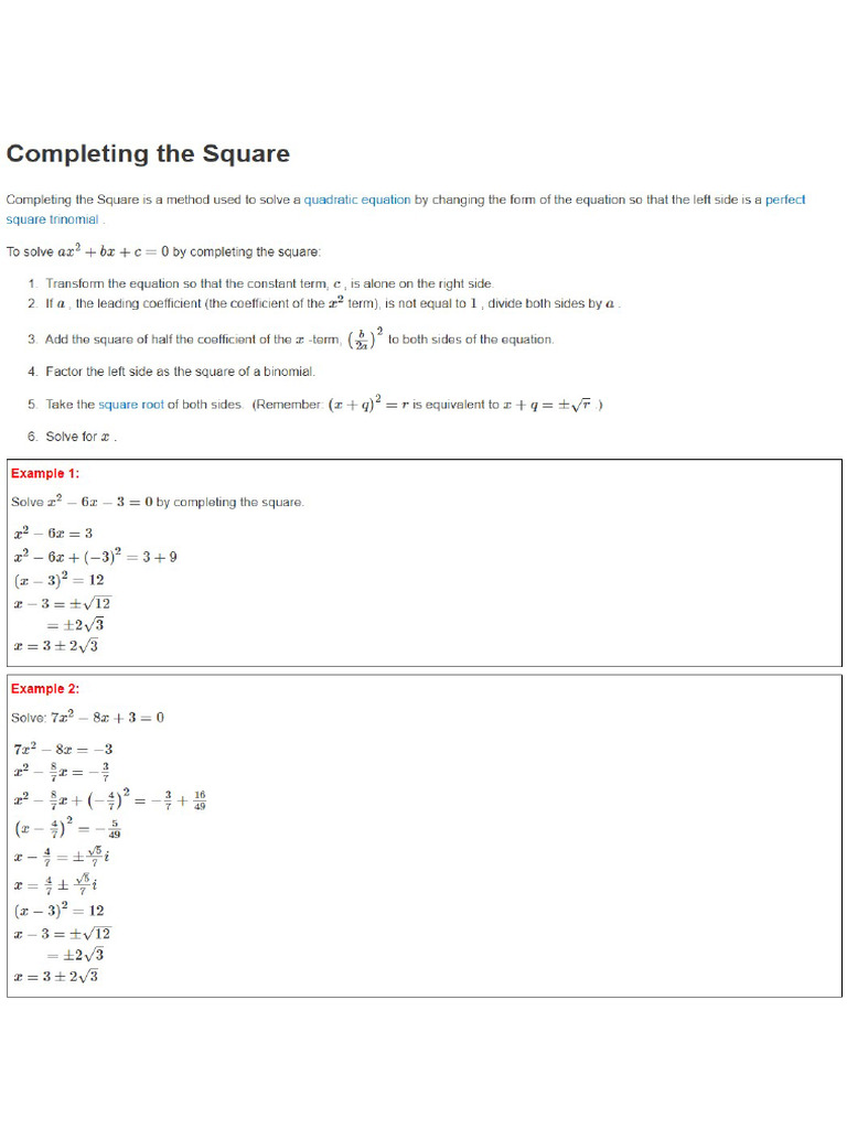 Completing The Square | PDF