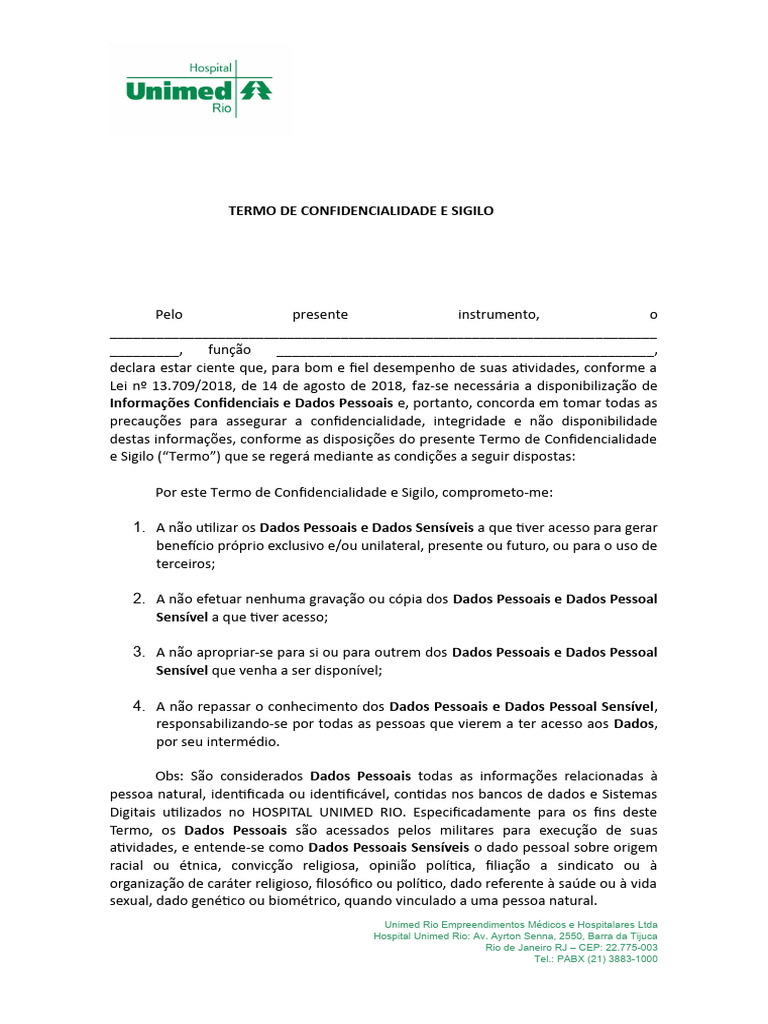 Termo de Confidencialidade e Sigilo | PDF