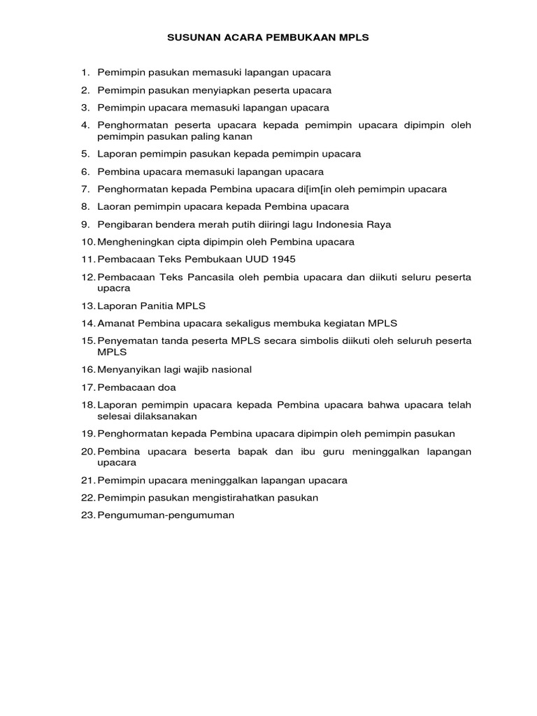 Susunan Acara Pembukaan Dan Penutupan MPLS | PDF Susunan Acara Pembukaan Dan Penutupan MPLS | PDF