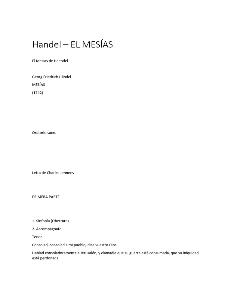 El Mesías de Händel: Oratorio Completo | PDF | Mesías (Handel) | Cristo ...