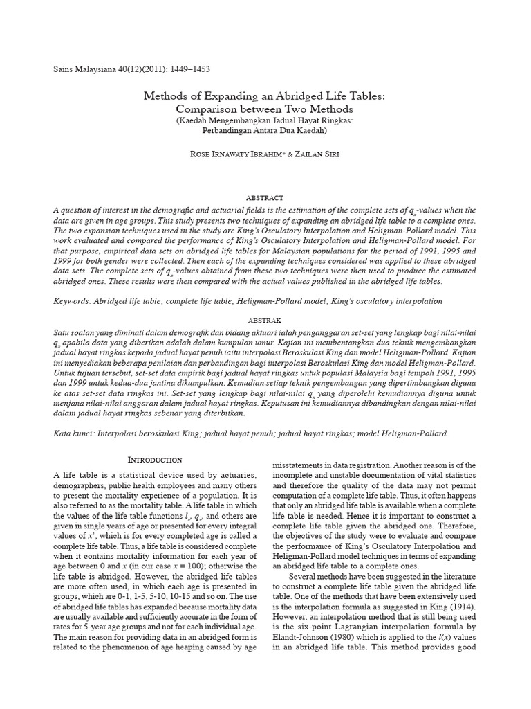 Methods of Expanding An Abridged Life Ta | PDF