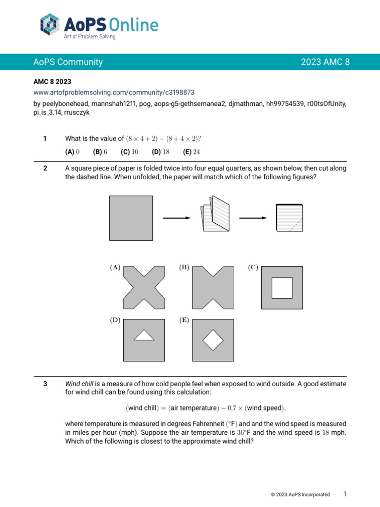 Aops Community 2023 Amc 8: Wind Chill | PDF | Triangle | Area