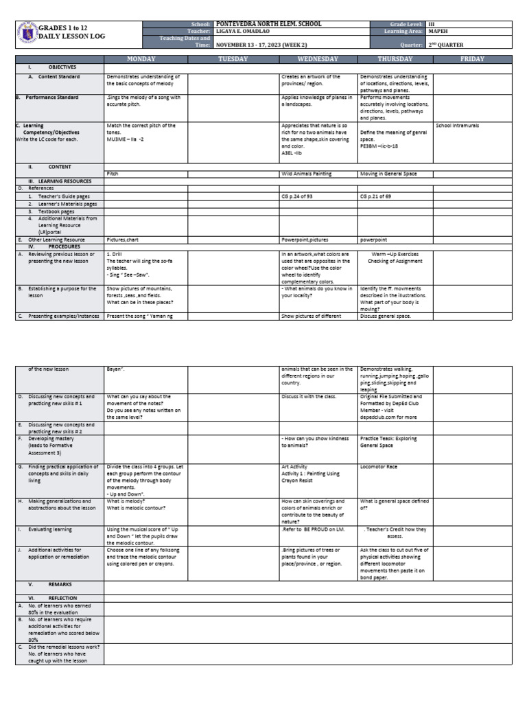 DLL Mapeh-3 Q2 W2 | Download Free PDF | Learning | Cognitive Science
