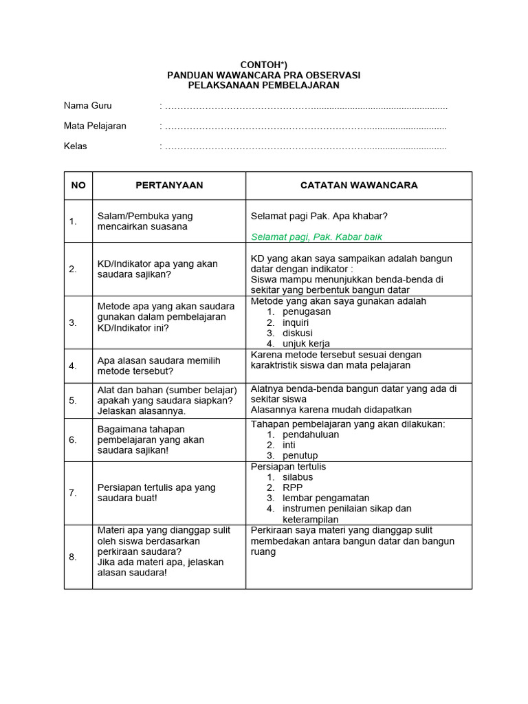 Contoh Lembar Pra Supervisi | PDF | Karier & Perkembangan | Komputer