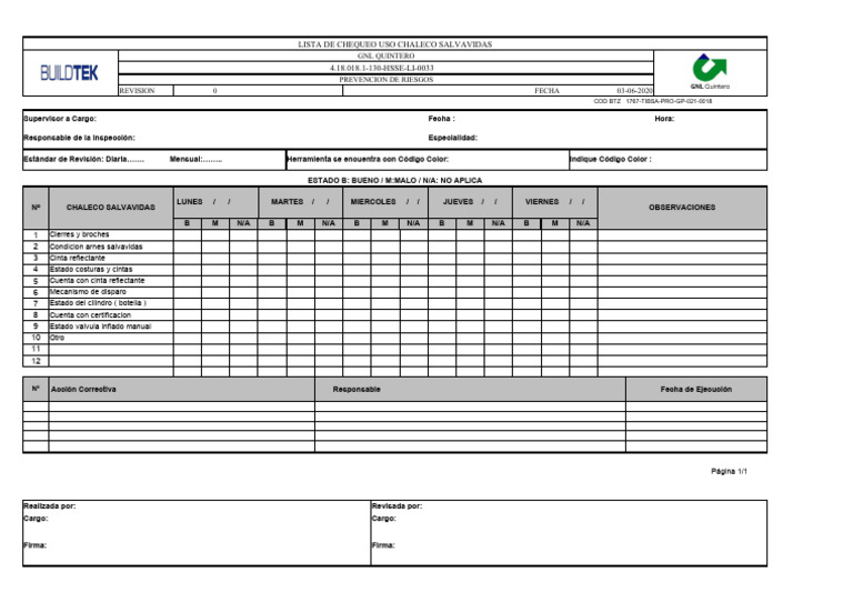 Check List Uso de Chaleco Salvavidas | PDF